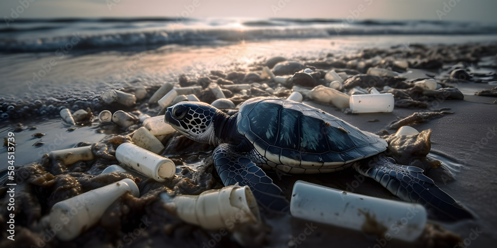 Sea turtle, plastic waste, Ocean pollution impact on ecosystem and ...