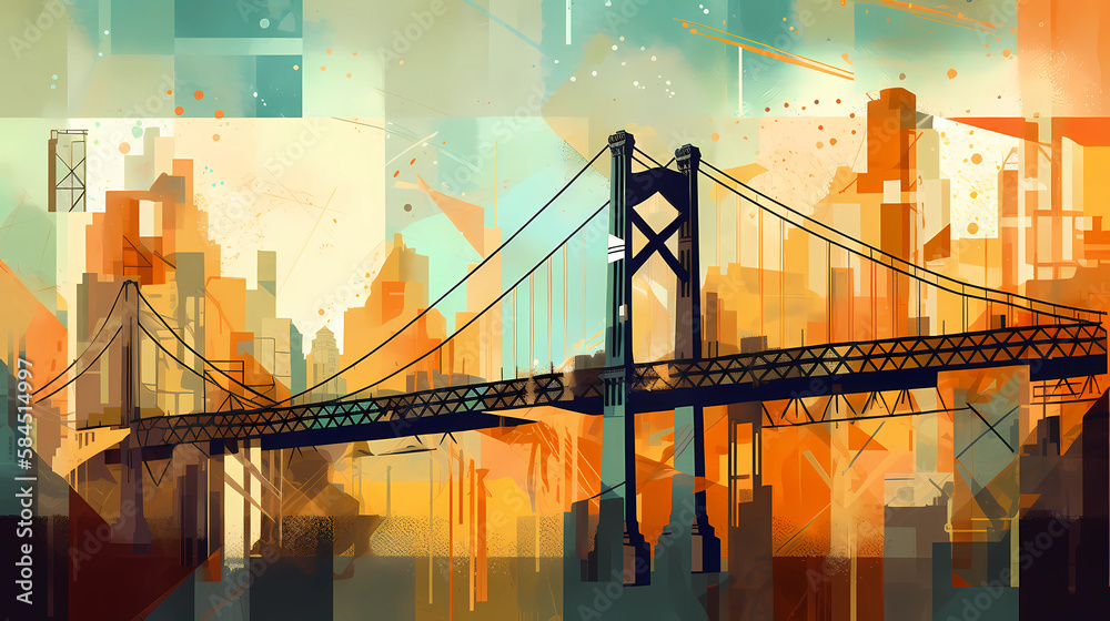 bridges, connecting different parts of a city. digital art illustration ...