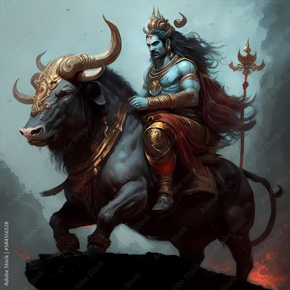 lord shiva or ancient warrior riding a bull Stock Illustration | Adobe ...