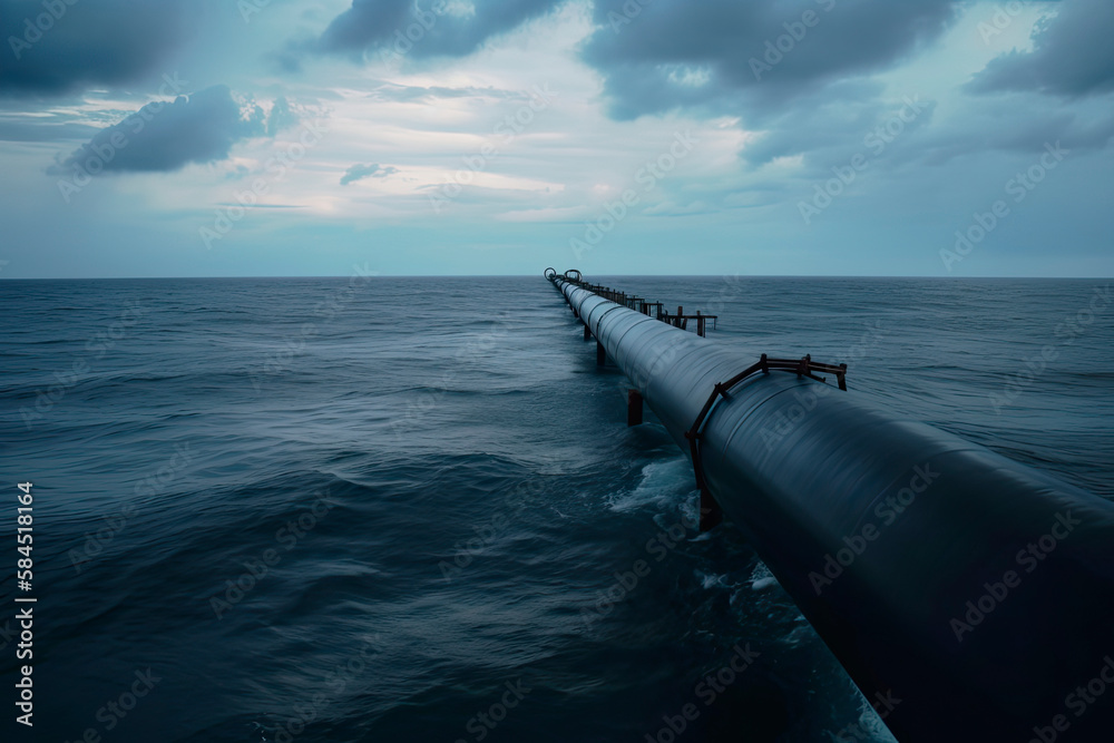 Pipelines disappear in the depths of the ocean. Pipeline transportation ...