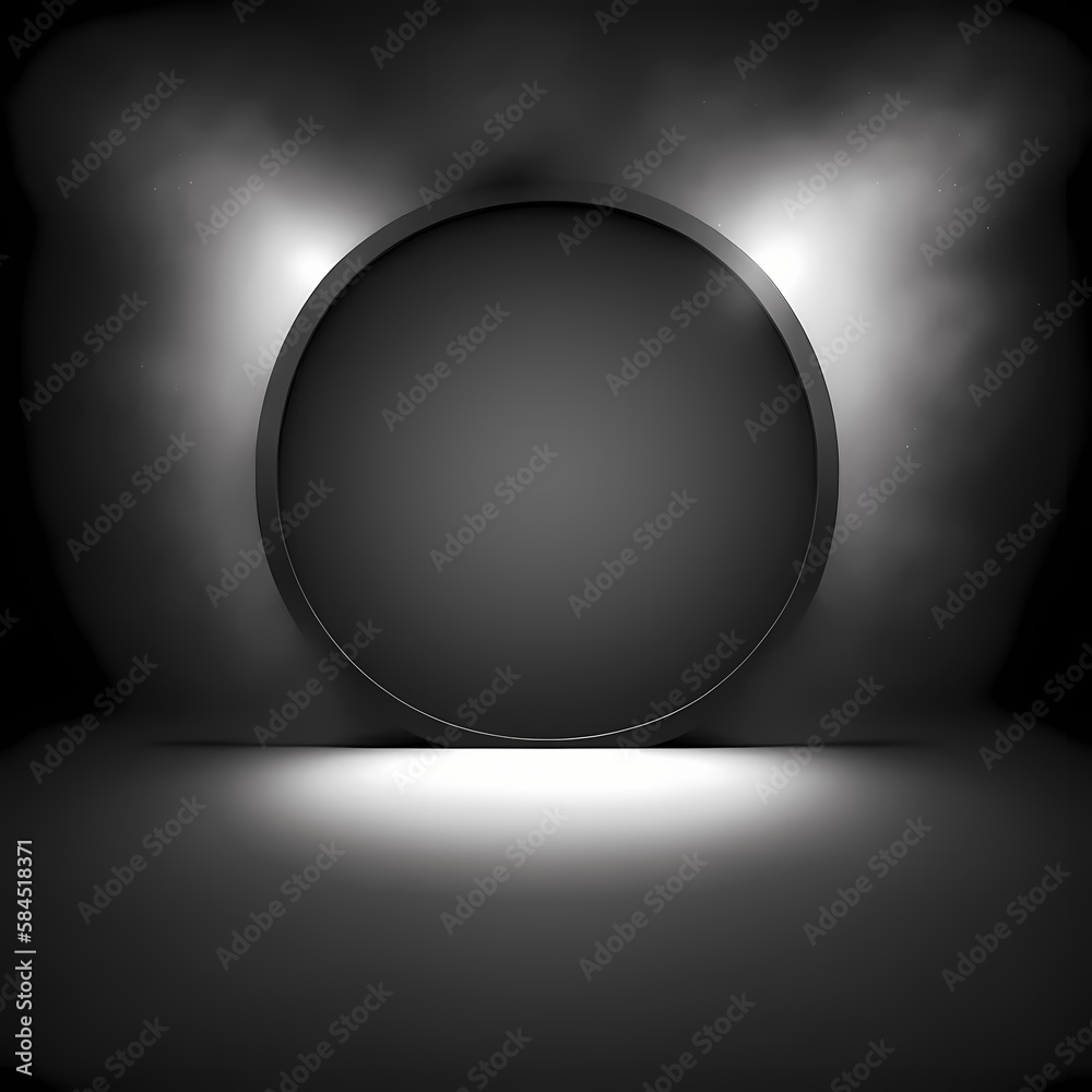 Empty black background and spotlight in centre with studio for showing ...