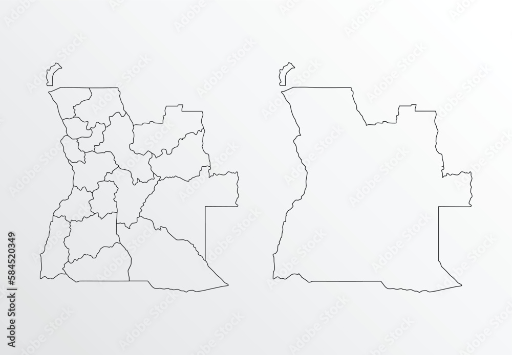 Black Outline vector Map of Angola with regions Stock Vector | Adobe Stock