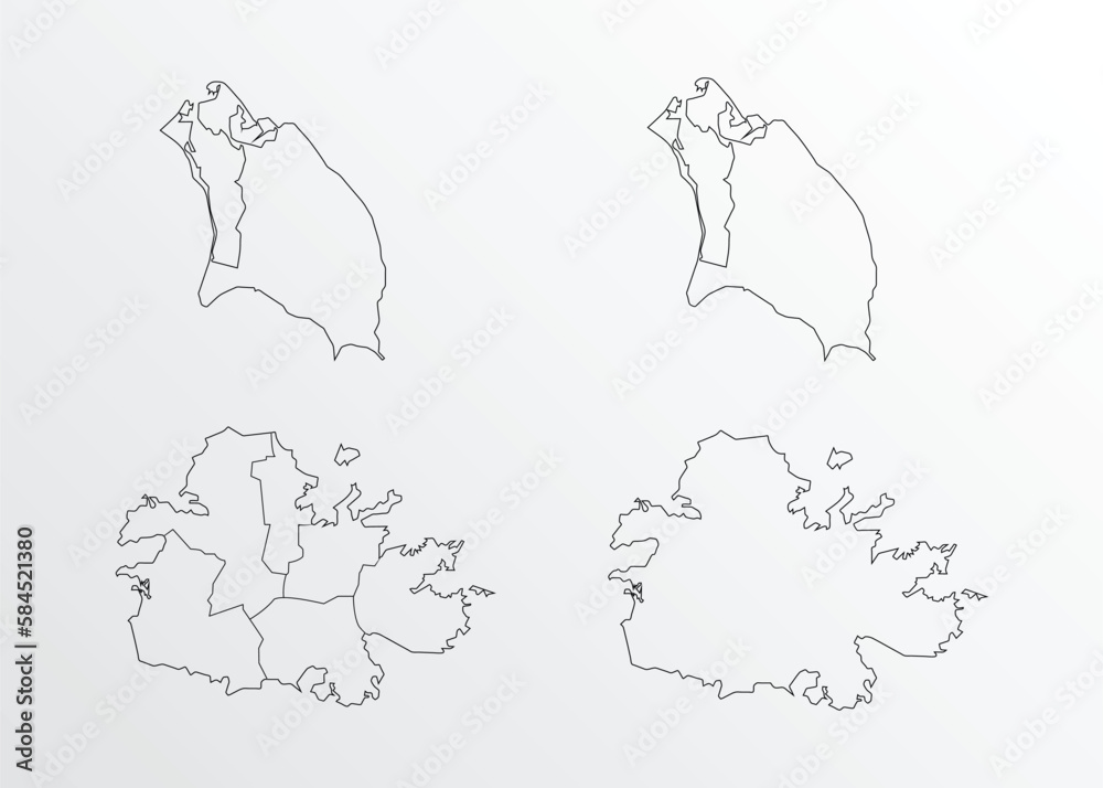 Black Outline vector Map of Antigua and Barbuda with regions Stock ...
