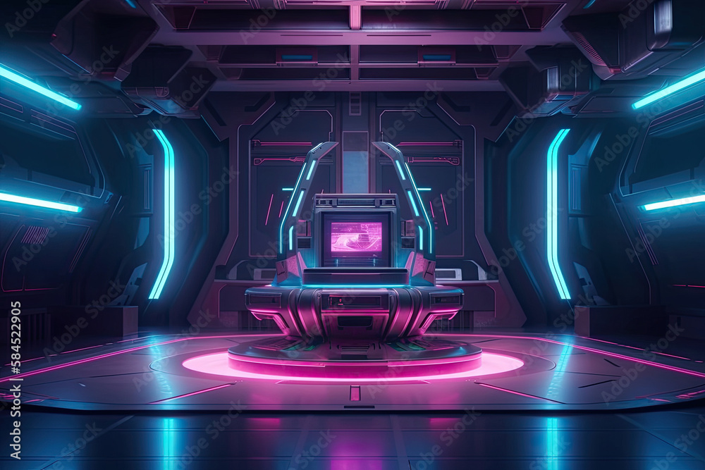 Futuristic Corridor Hallway Tunnel With Neon Light Hi Tech Sci Fi