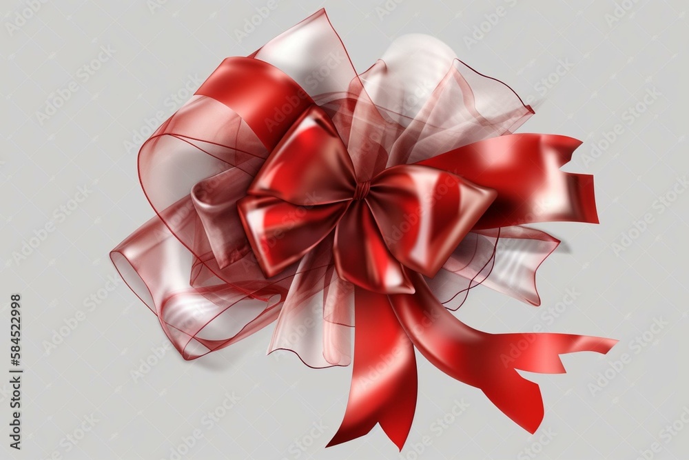 Realistic gift wrapping design with shiny red ribbons and bow isolated ...