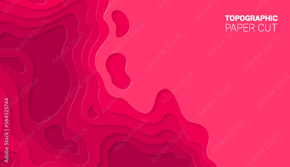 Red multi layers soft texture 3D paper cut topography relief banner ...