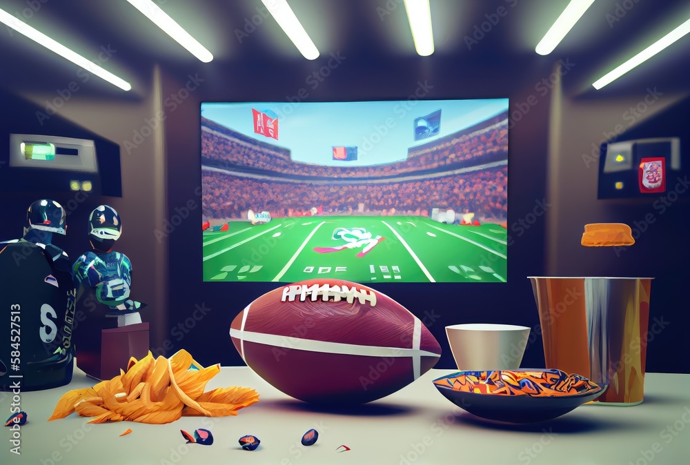 American football in front of LCD TV display background. Sport and ...