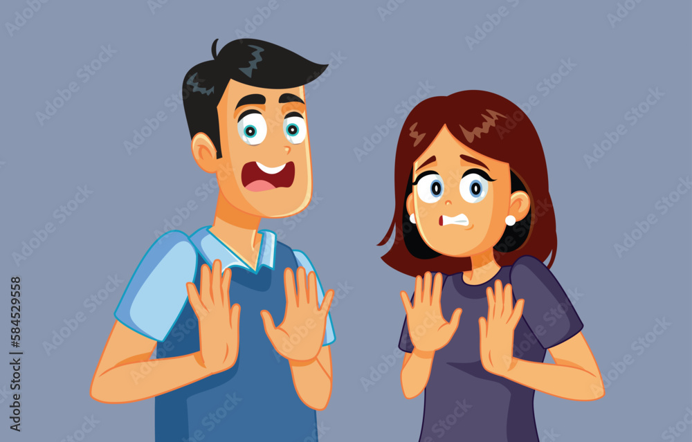 Funny Couple Making Rejection Gesture Together Vector Cartoon ...