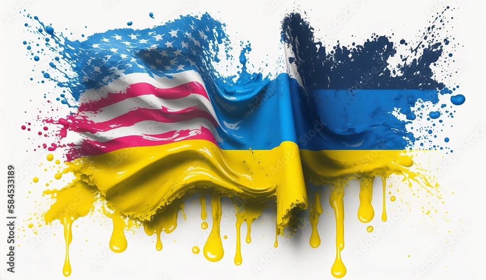 Us flag together with ukrainian flag in a single picture flags blending ...