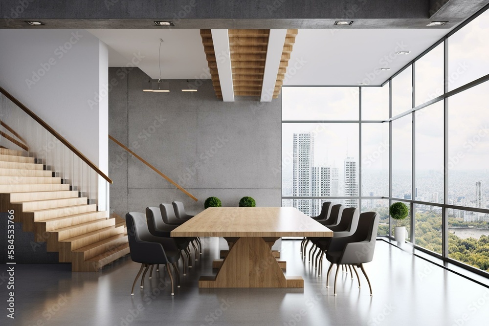 Contemporary conference room interior with blank white mock up banner ...