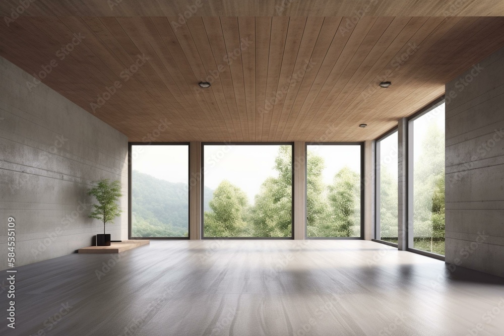 Modern contemporary loft empty room with nature view 3d renderThe Rooms ...