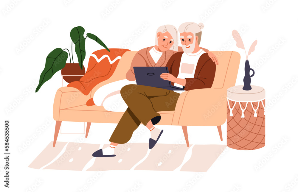 Old couple surfing internet, using technology together. Senior aged man ...