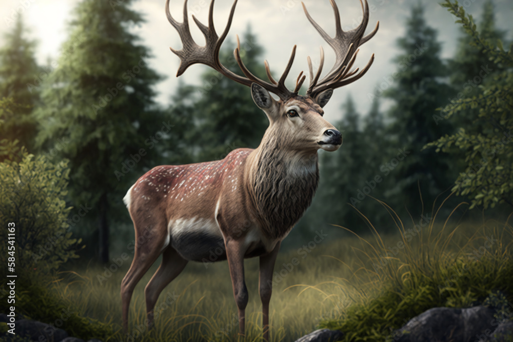deer in the wild, A premium portrait of deer enjoying nature, bright ...