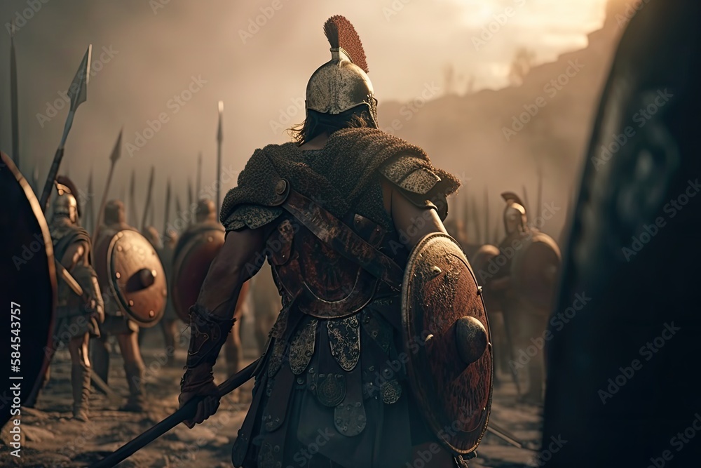 Julius Caesar and his Roman generals and warriors in battle. Generative ...