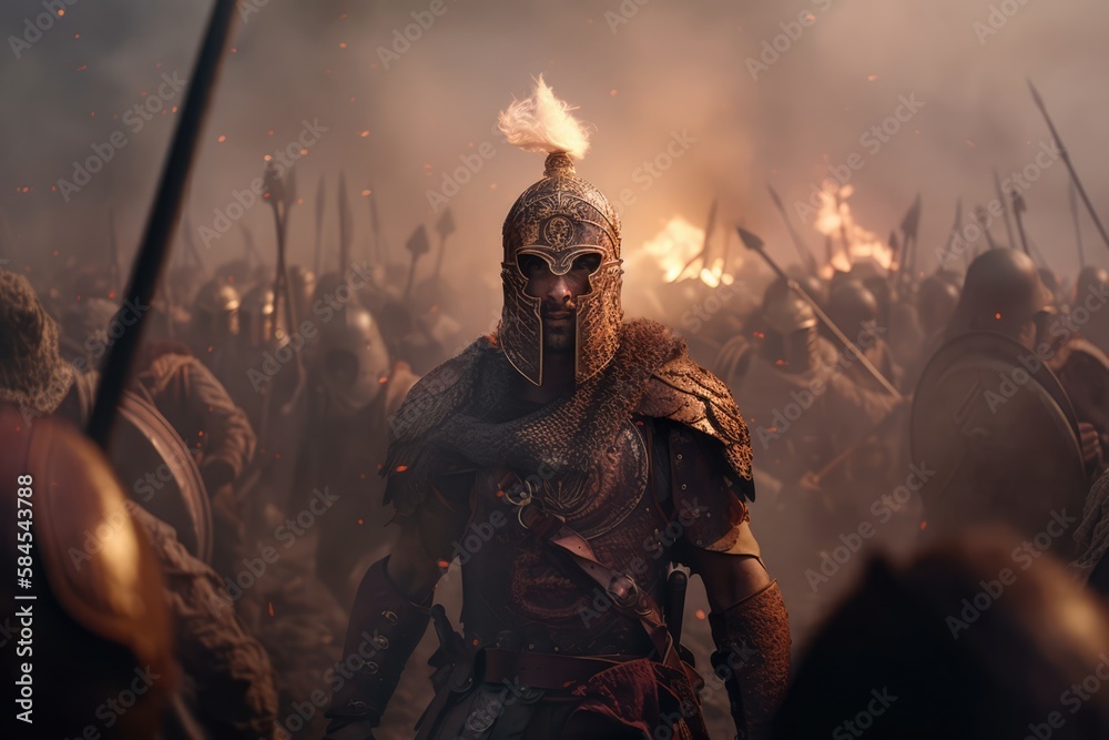 Julius Caesar and his Roman generals and warriors in battle. Generative ...