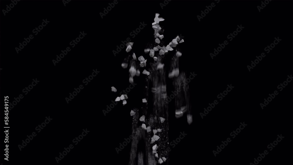 big wall surface cracks, breaks and fall apart revealing a black ...