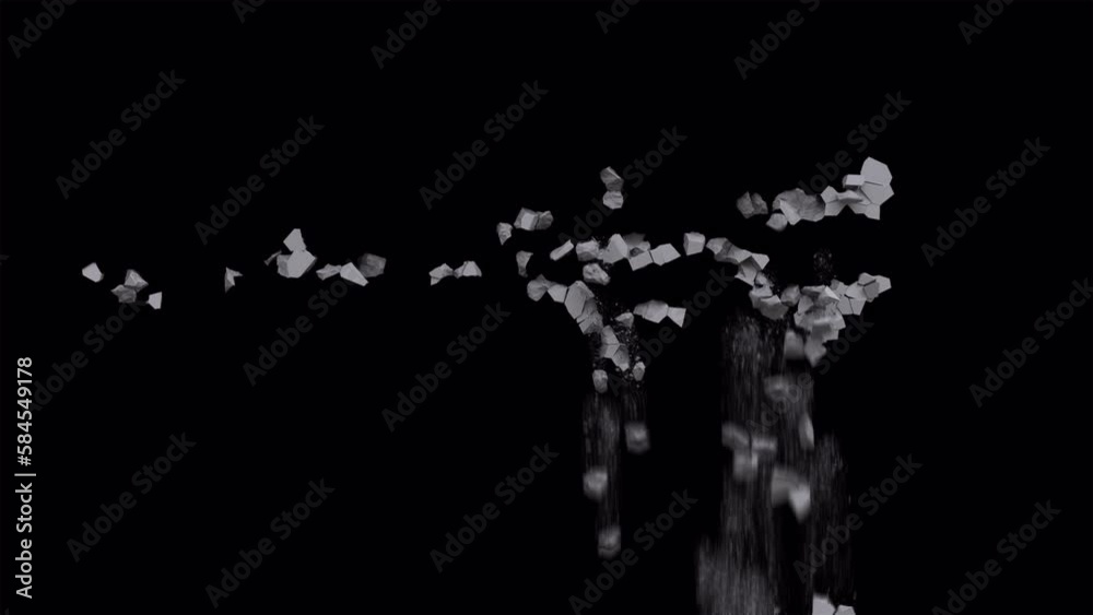 wall surface cracks, breaks and fall apart revealing a black background ...