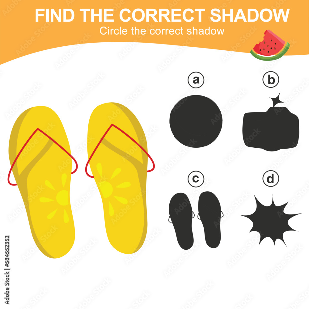 Educational game worksheet for children finding the correct shadow ...