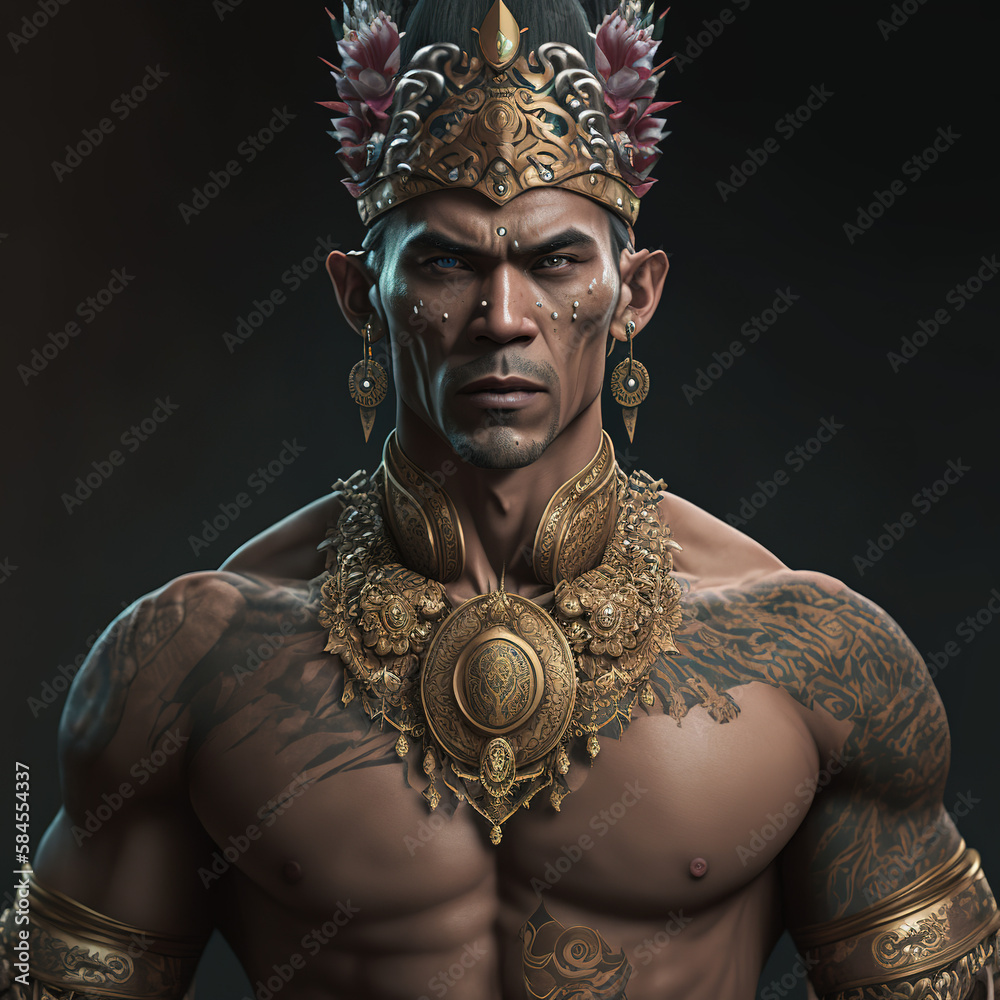 man, muscle, muscular, king, staring eyes,, portrait, full face ...