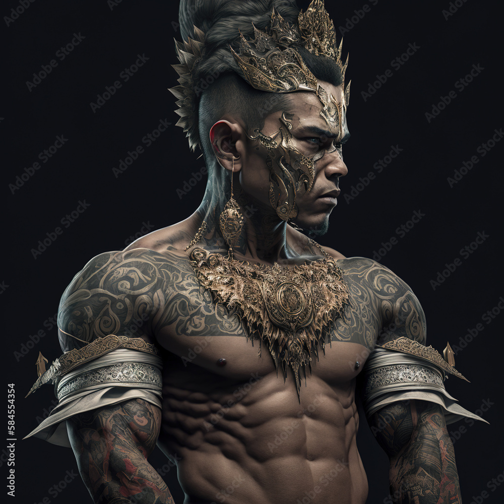 man, muscle, muscular, king, staring eyes,, portrait, full face ...