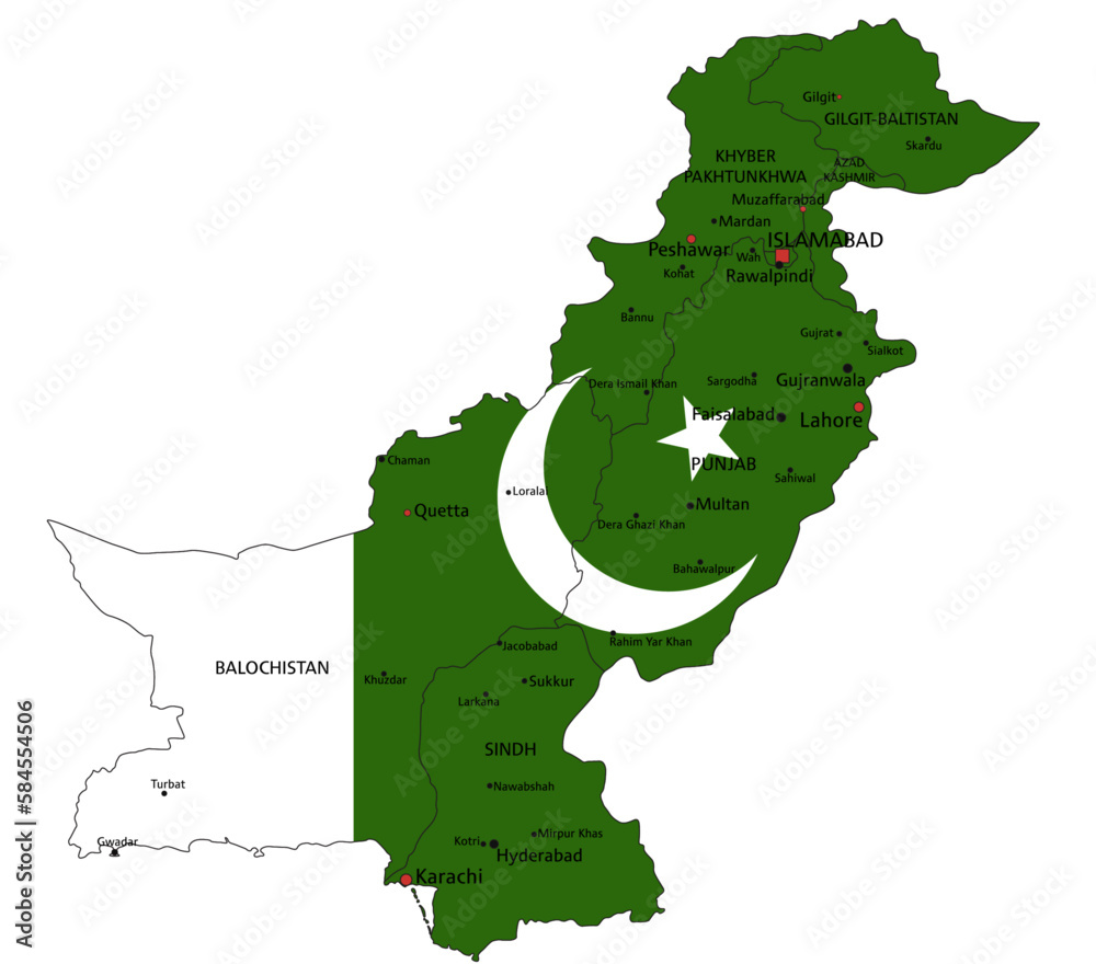 Poster Pakistan highly detailed political map with national flag ...