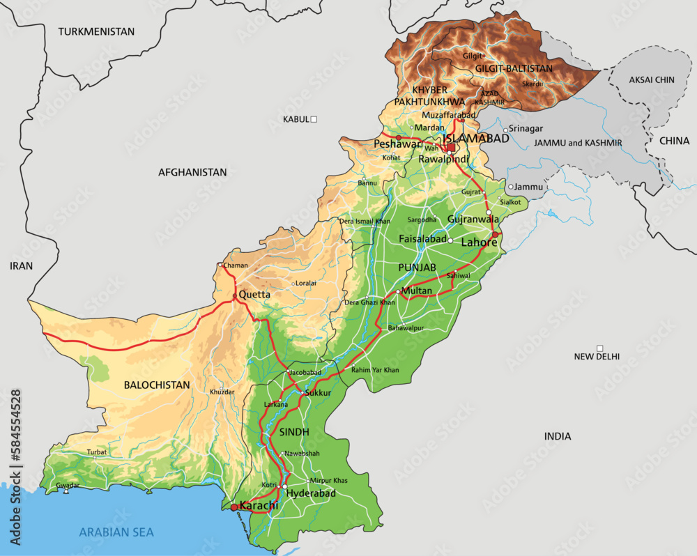 Highly detailed Pakistan physical map with labeling. Stock Vector ... Highly detailed Pakistan physical map with labeling. Stock Vector ...