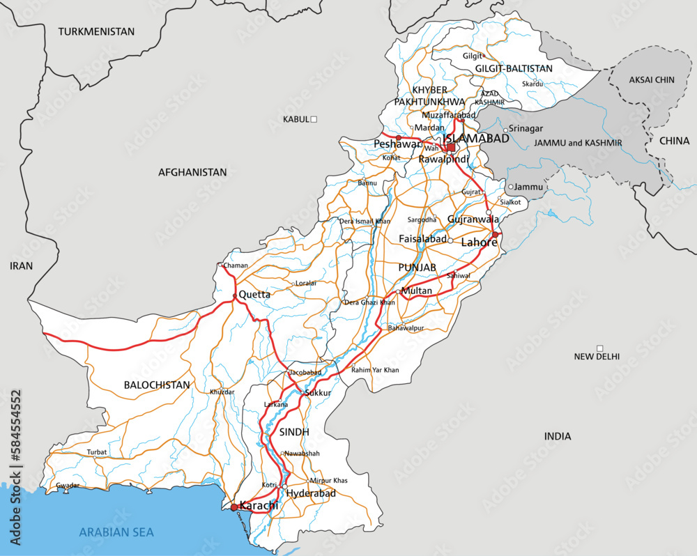 Poster High detailed Pakistan road map with labeling. – Wall Art ...