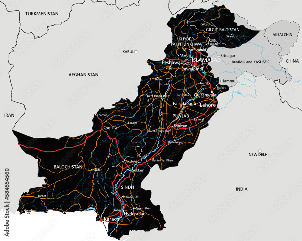 High detailed Pakistan road map with labeling. Stock Vector | Adobe Stock