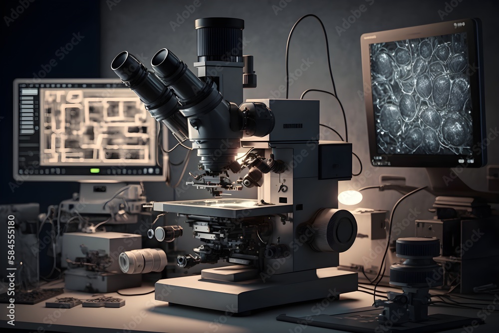 Electron microscope with display device commonly used by scientists and ...