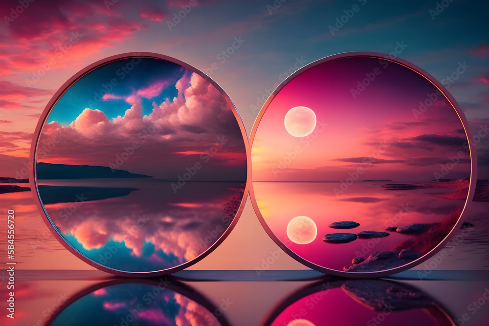 3d render, abstract fantasy panoramic background. Fantastic scenery ...