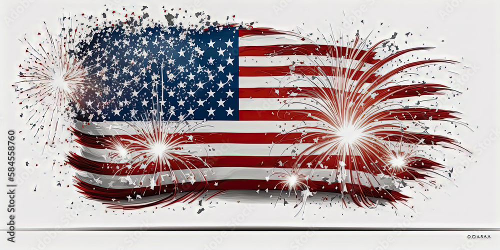 USA Flag with Fireworks on White Background Illustration - Generative ...