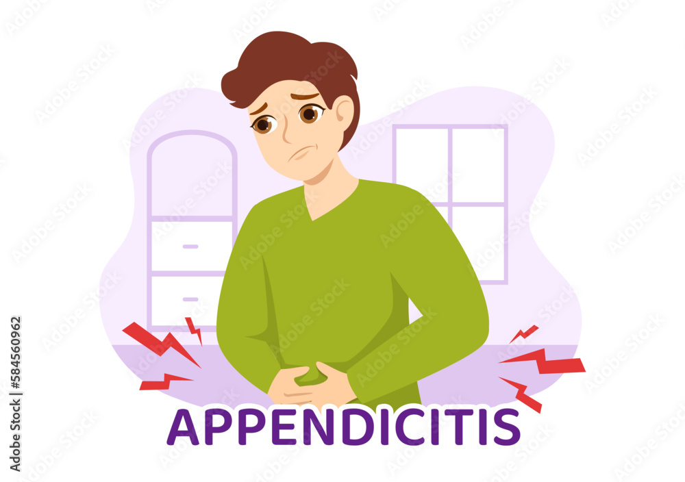 Appendicitis Illustration with Inflammation of the Appendix and Stomach ...