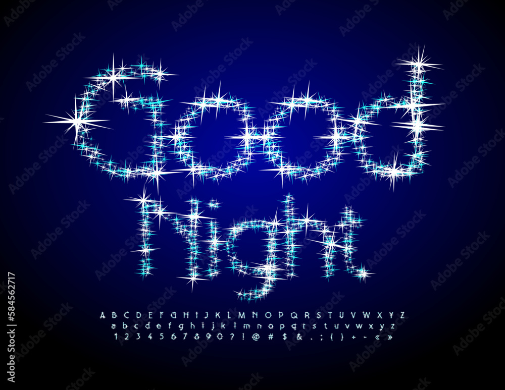 Vector bright card Good Night. Creative Font with Stars. Unique ...