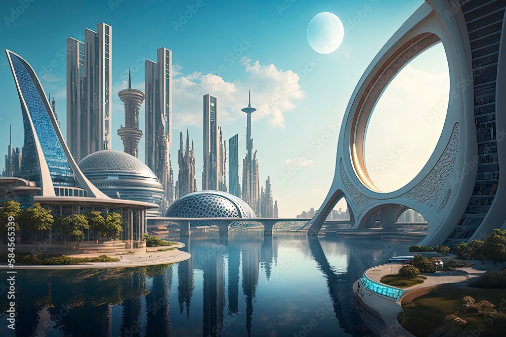 Highly realistic digital realism white futuristic city. Generative AI ...