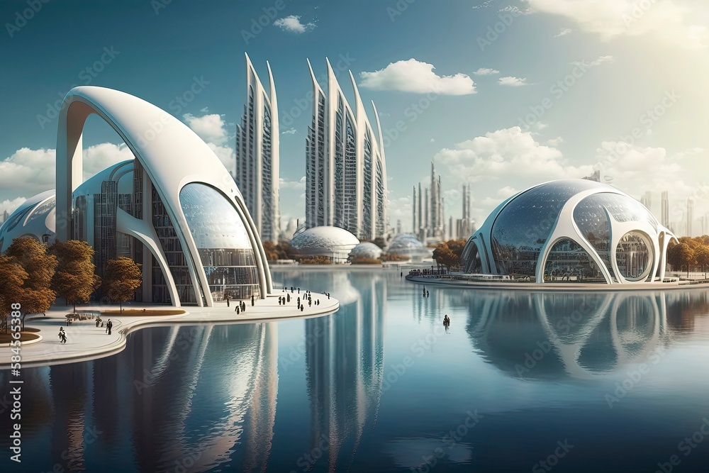 Highly realistic digital realism white futuristic city. Generative AI ...