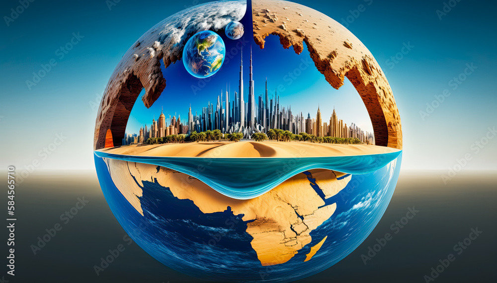 Cross section of planet Earth with Dubai landmarks - Generative AI ...