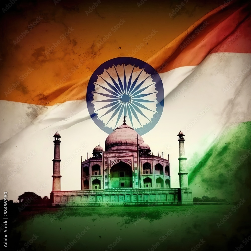 15th August design with Indian flag and Indian monument and Landmark ...