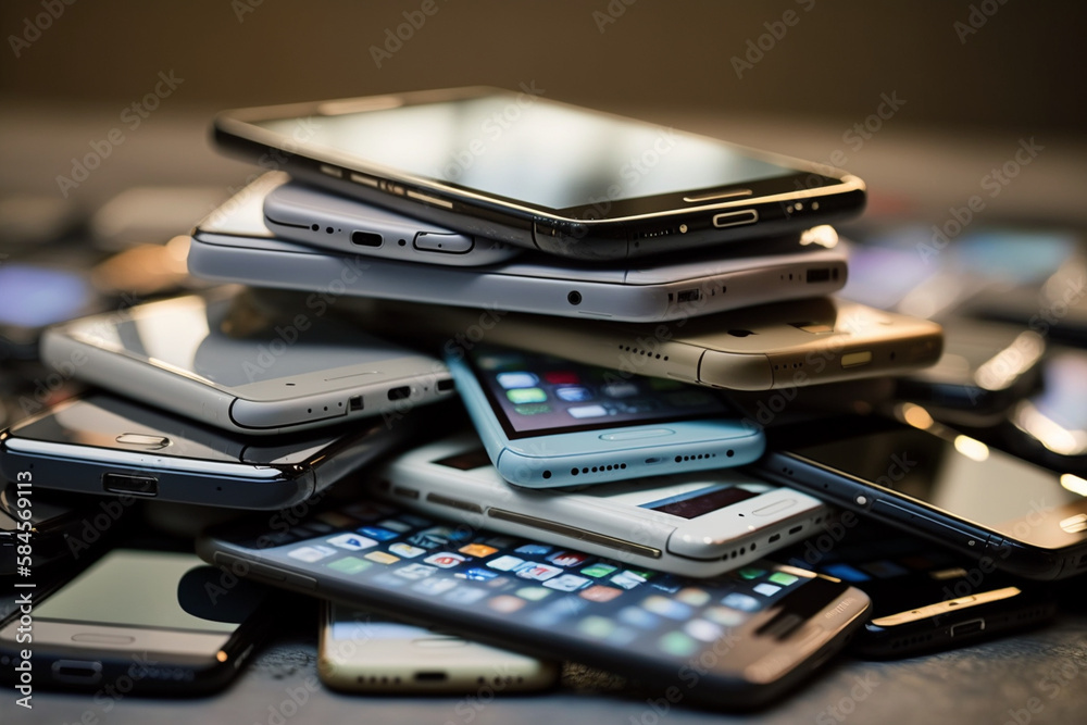 Heap of different smartphones, Mobile phone technology concept ...