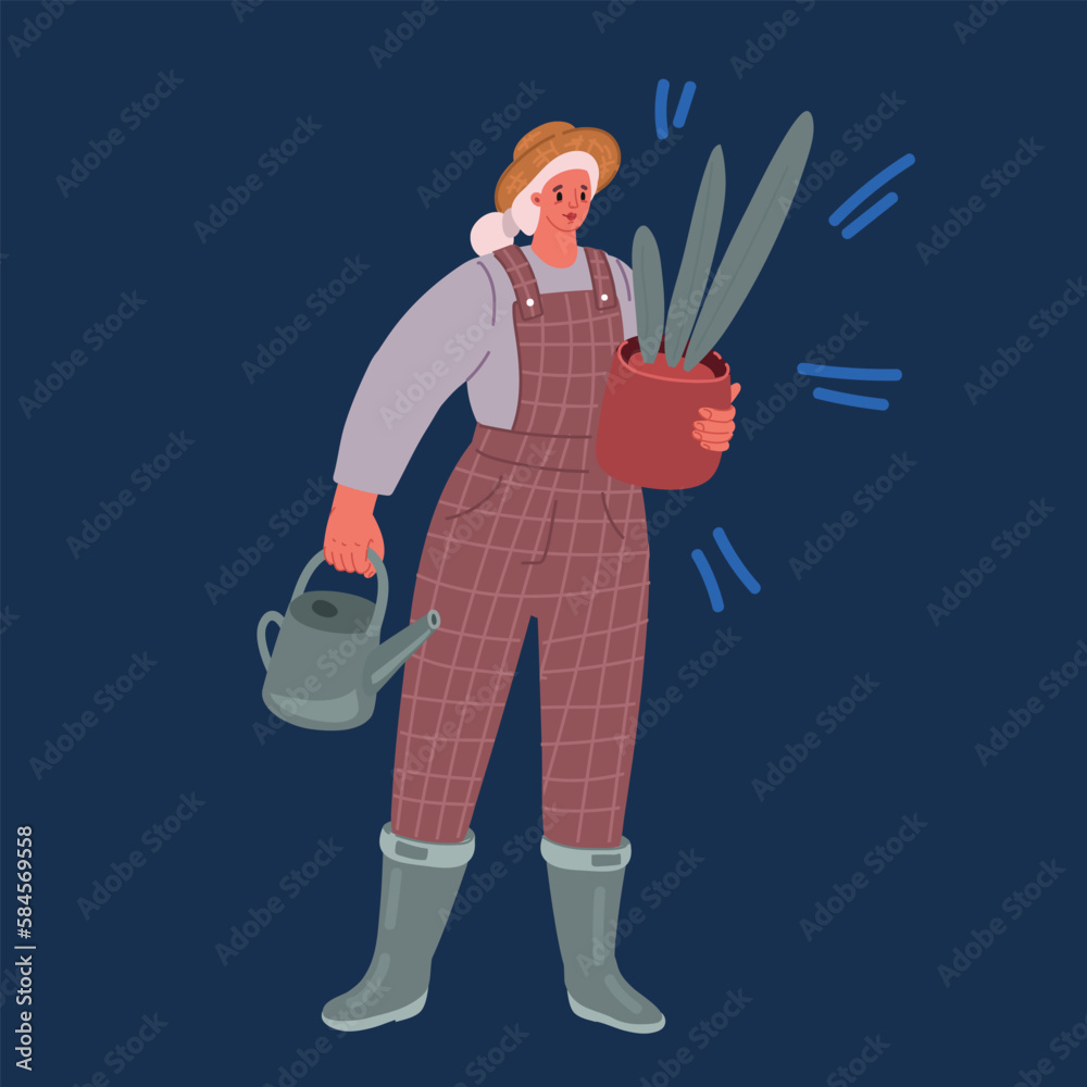 Cartoon vector illustration of Funny happy girl taking care of ...