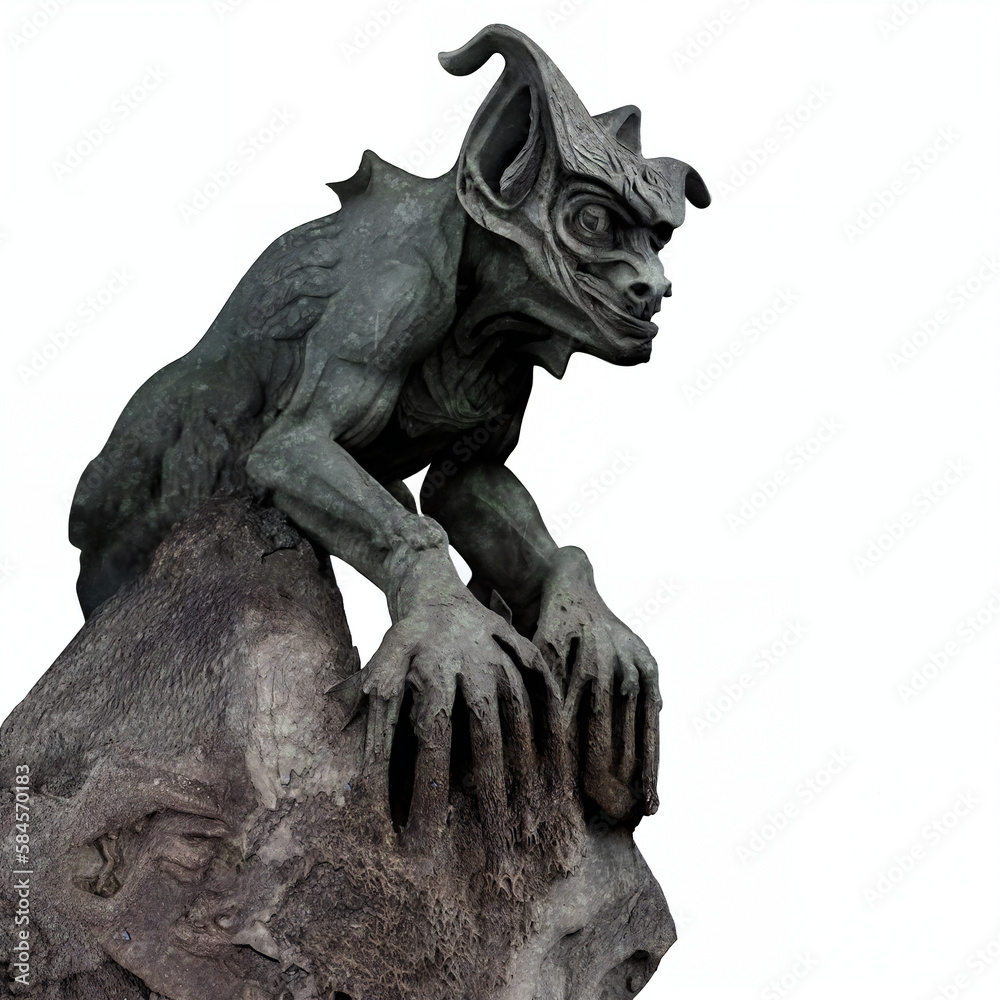 gargoyle, scary medieval demon statue isolated on white background ...