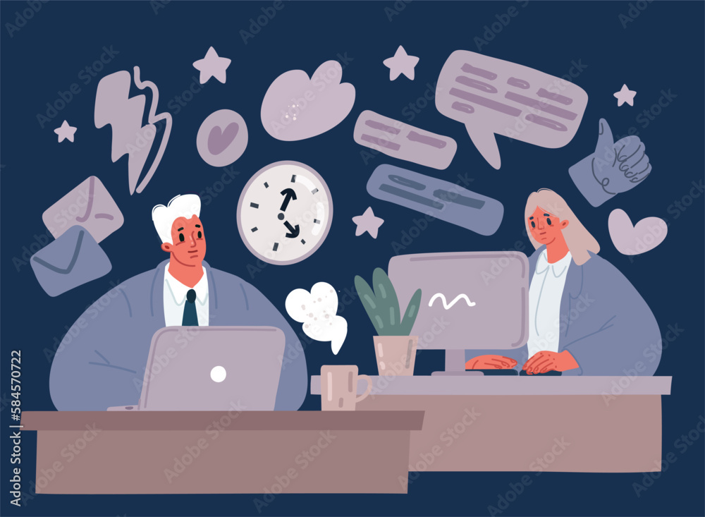 Cartoon vector illustration of People talking at workplace. Office ...