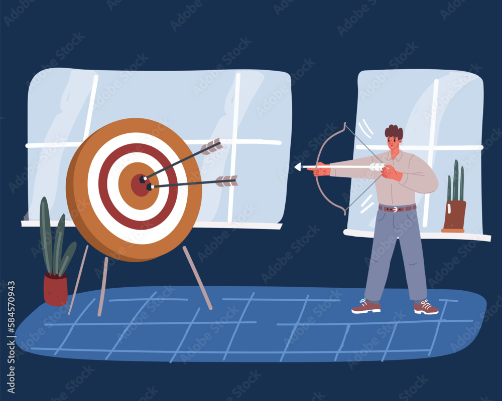 Cartoon vector illustration of Success. Businessman aiming target ...