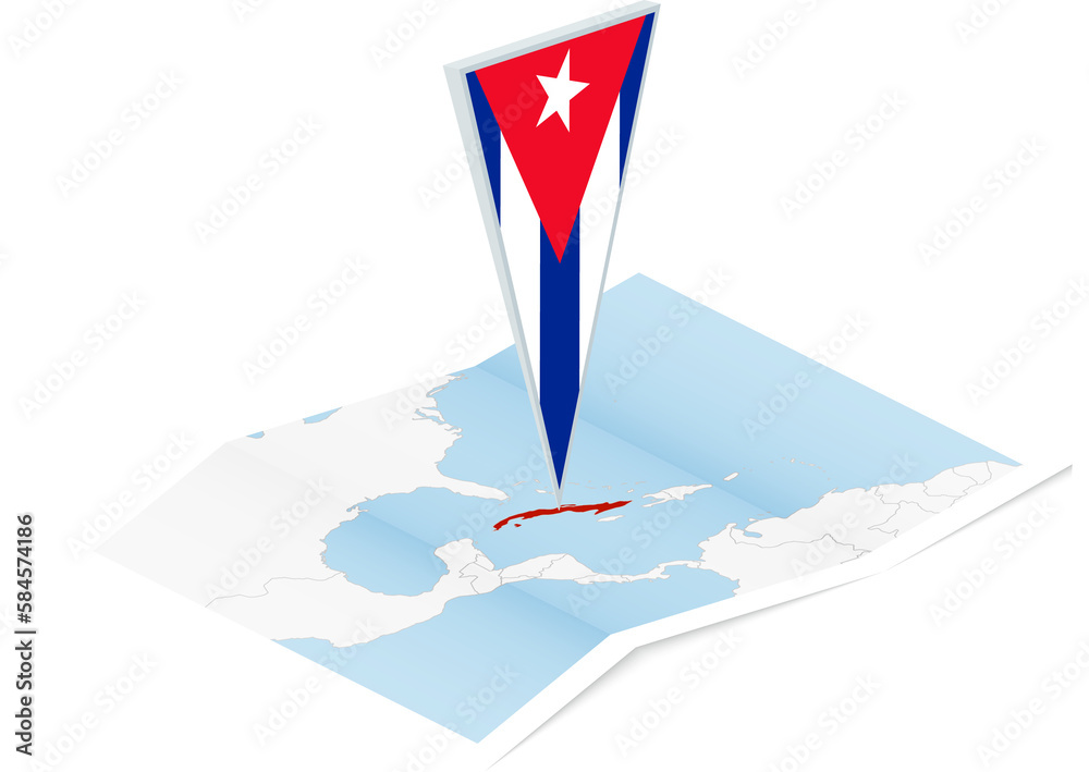 Cuba map with triangular flag in Isometric style Stock Illustration ...