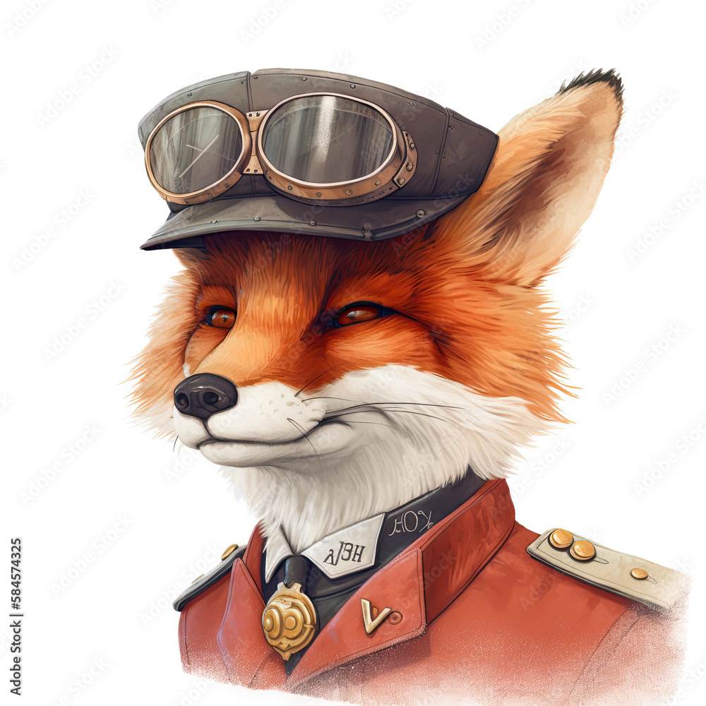 Fox wearing aviator hat and uniform, generated AI, generated, AI Stock ...