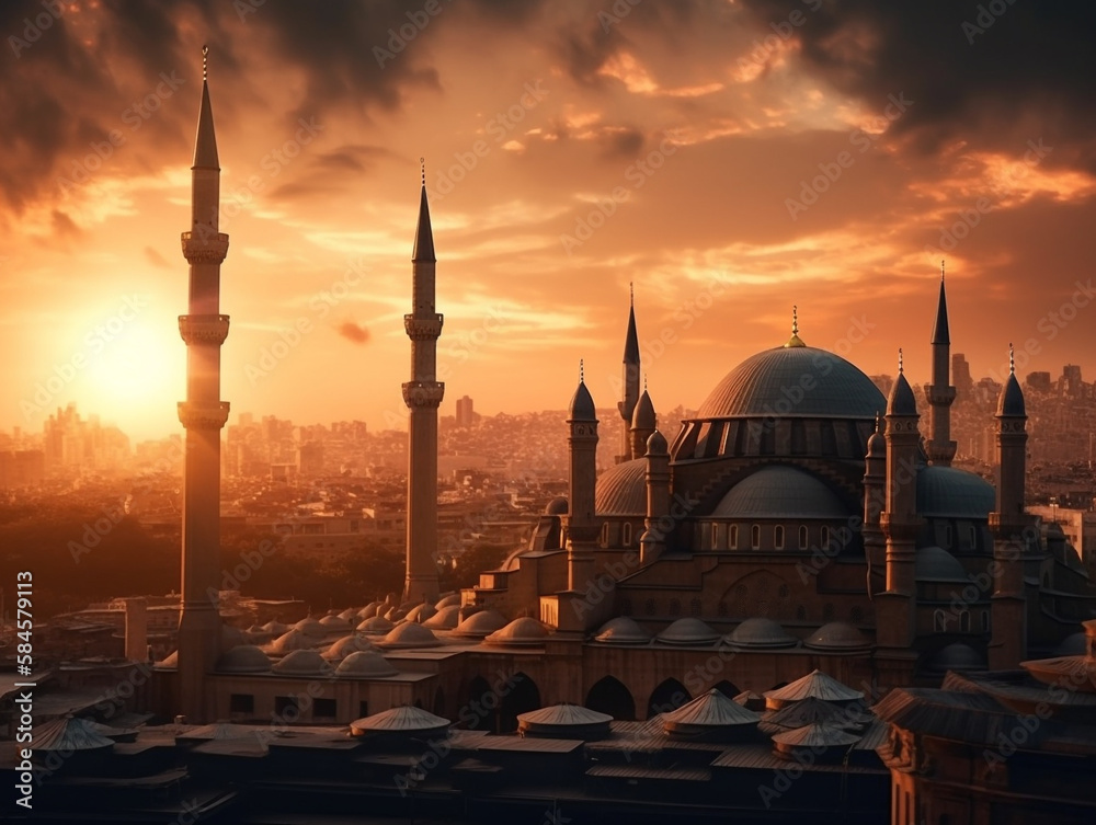 Islamic mosque dramatic sunset scene sunset view of a mosque in ...