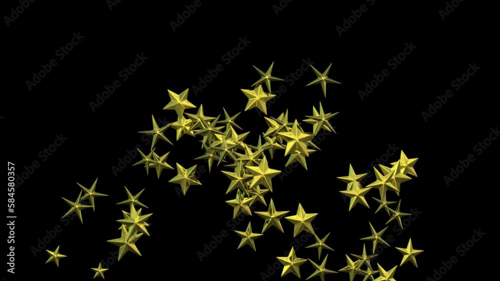 Gold star particles moving on black background with alpha channel ...