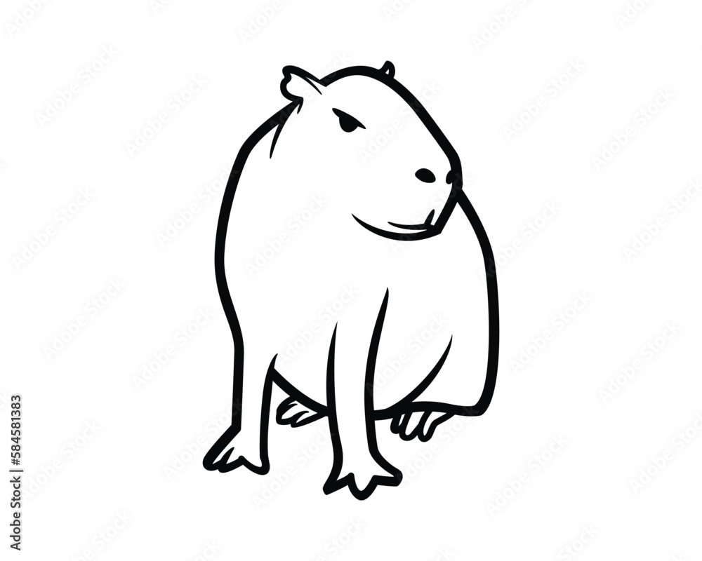 Capybara Sits Upright Side View Illustration visualized with Silhouette ...
