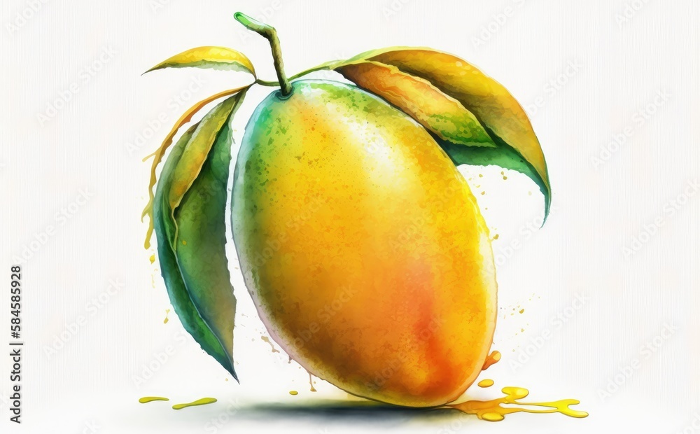 Drawn mango on white background watercolor tropical exotic fruit ...