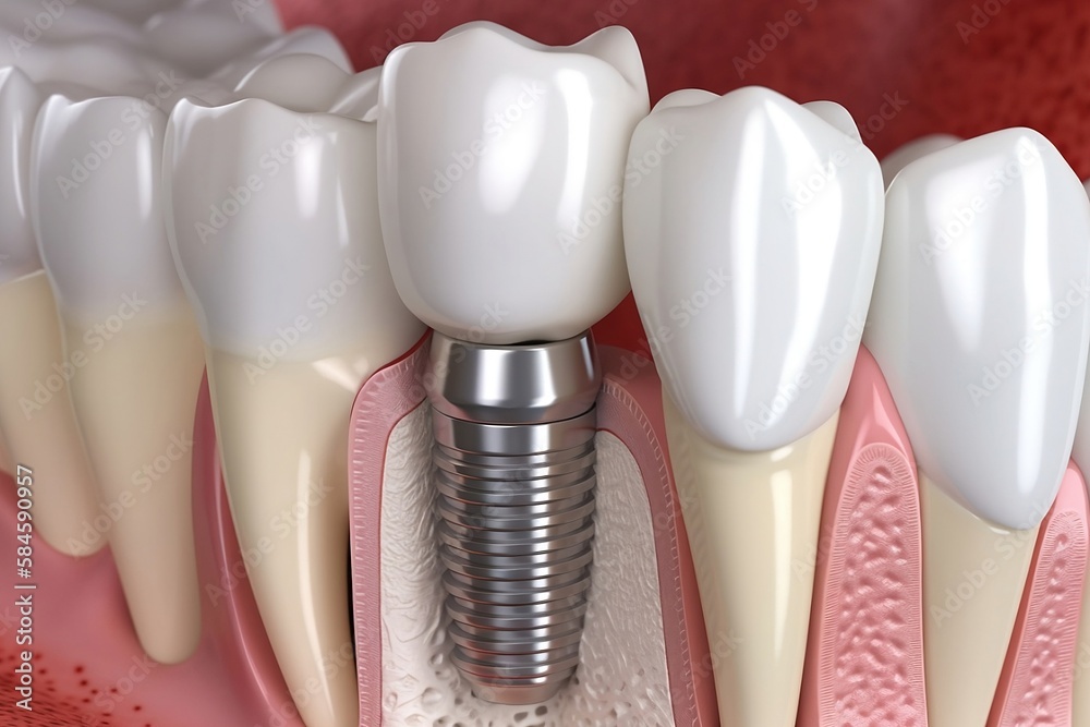 Anatomy of healthy teeth and tooth dental implant in human dentura. 3D ...