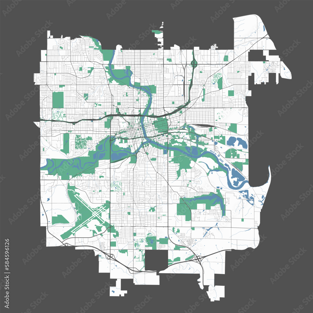 Des Moines map, capital city of the USA state of Iowa. Municipal ...